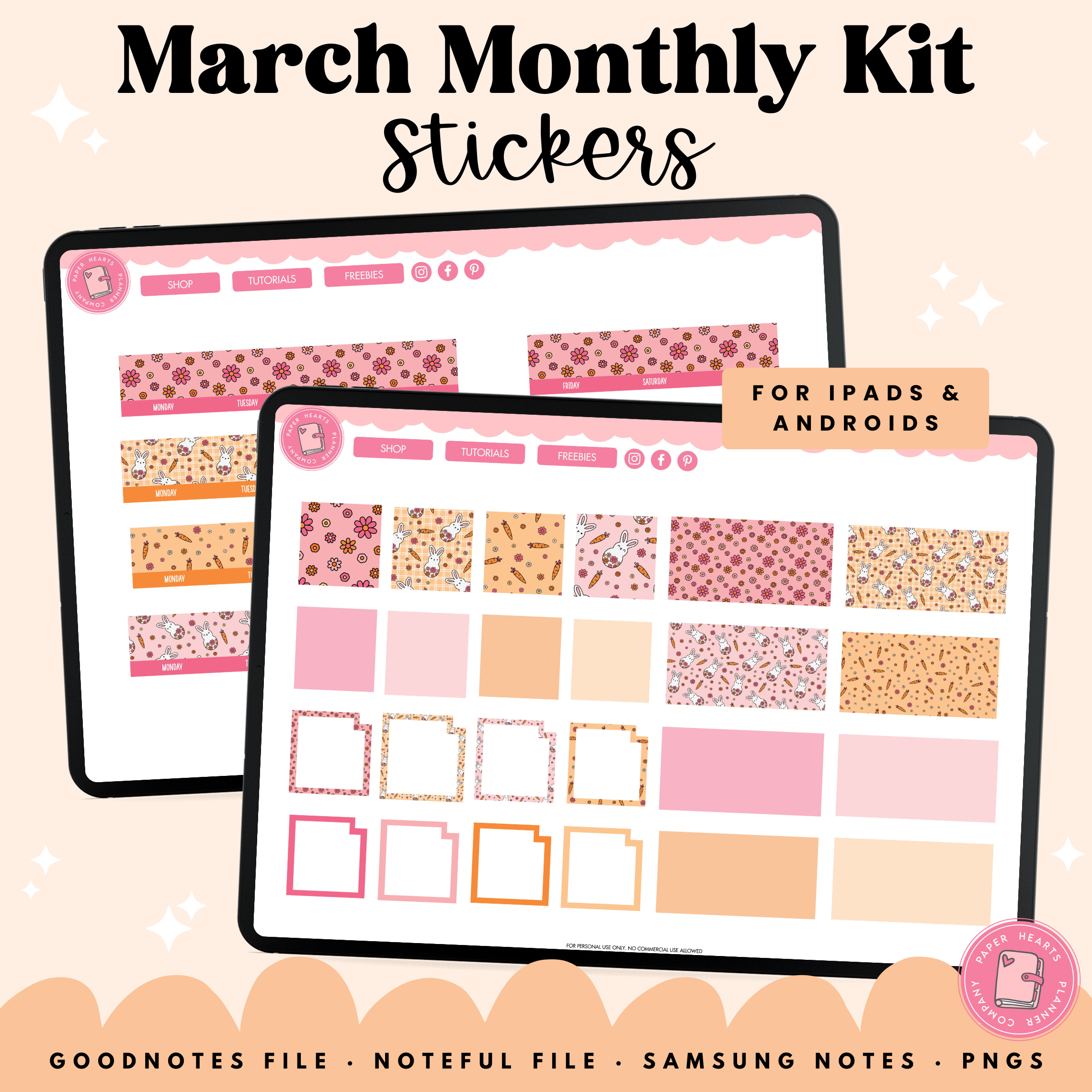 March Monthly Kit Stickers - Easter Carrots – Paper Hearts Planner Co.