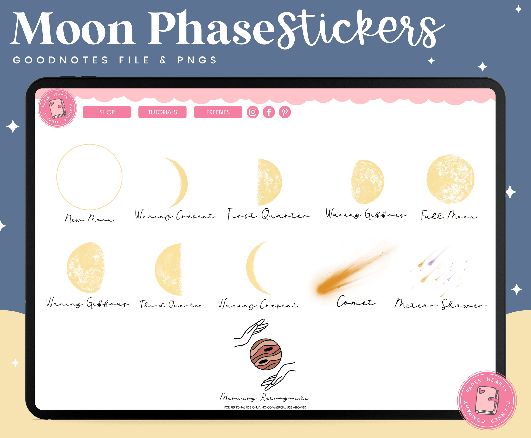 Moon Phases Digital Stickers – Paper Hearts Planner Co.