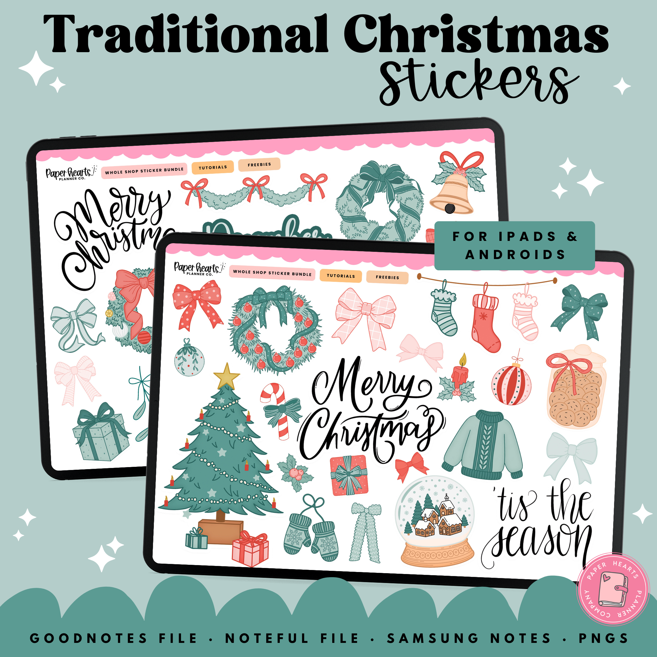 Traditional Christmas December Stickers – Paper Hearts Planner Co.