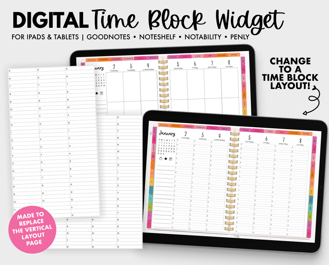 Time Block Layout Widget For Weekly Pages – Paper Hearts Planner Co.