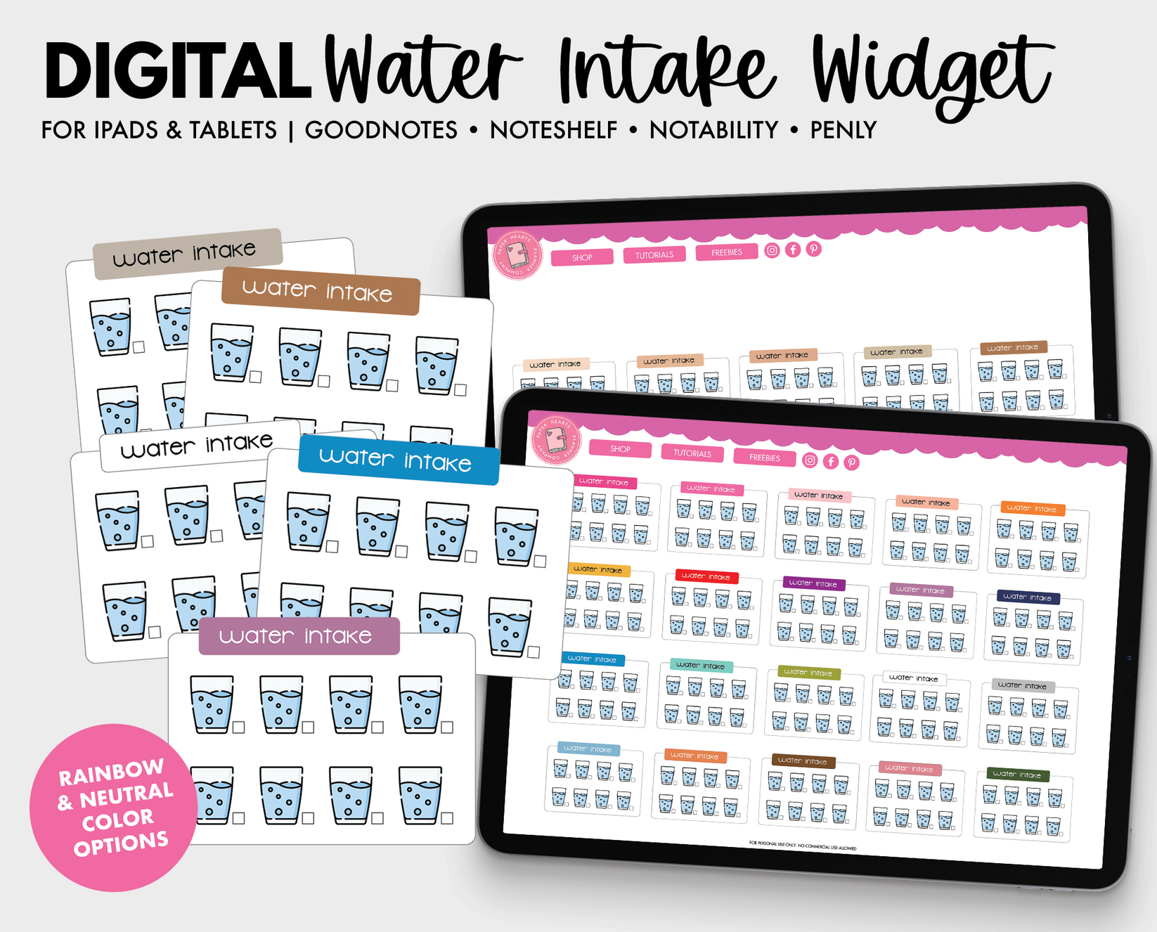 Water Intake Widgets – Paper Hearts Planner Co.